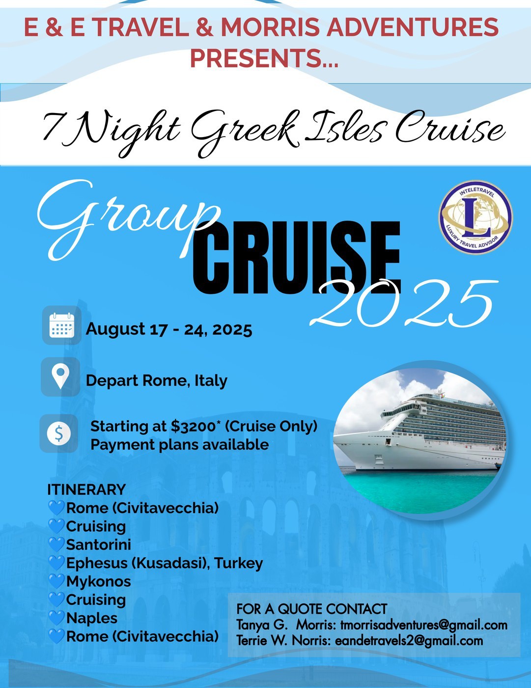 Greek Isle Cruise – Morris Adventures | Travel Agent in Birmingham, Alabama